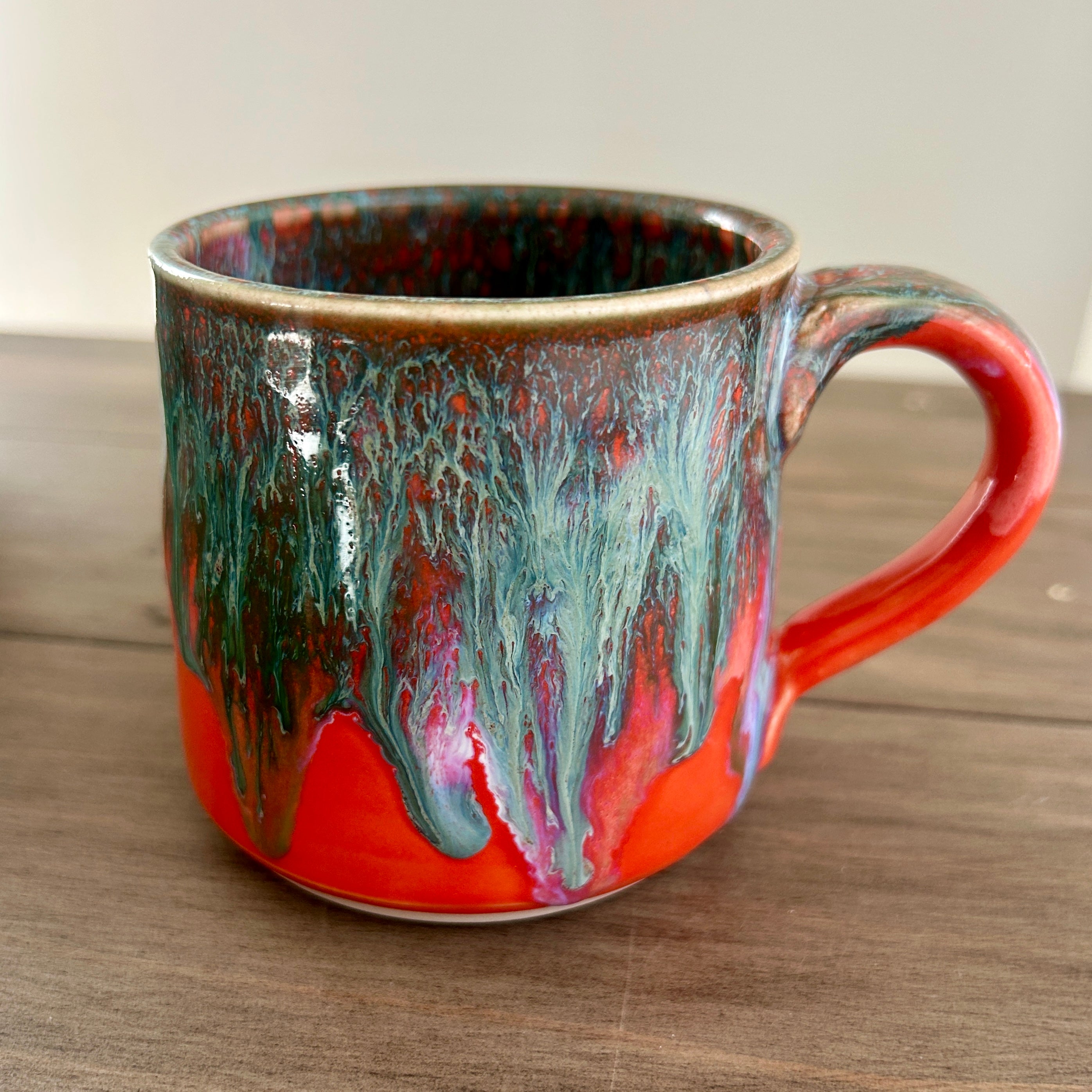 Handle Anything Mugs | Poppy Red with Drippy Blue/Green – Sarah Jane ...